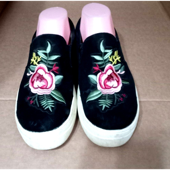 Brash | Shoes | Brash Black Velvet Embroidered Floral Slip On Sneaker ...